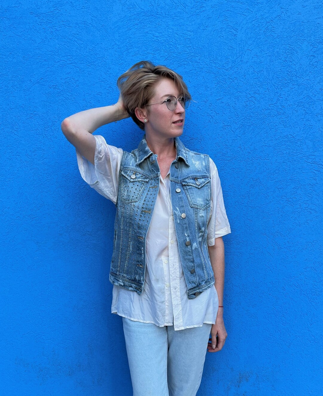 Vintage 2000s "renuar" Denim Vest With Unique Cut-out Design/women's ...