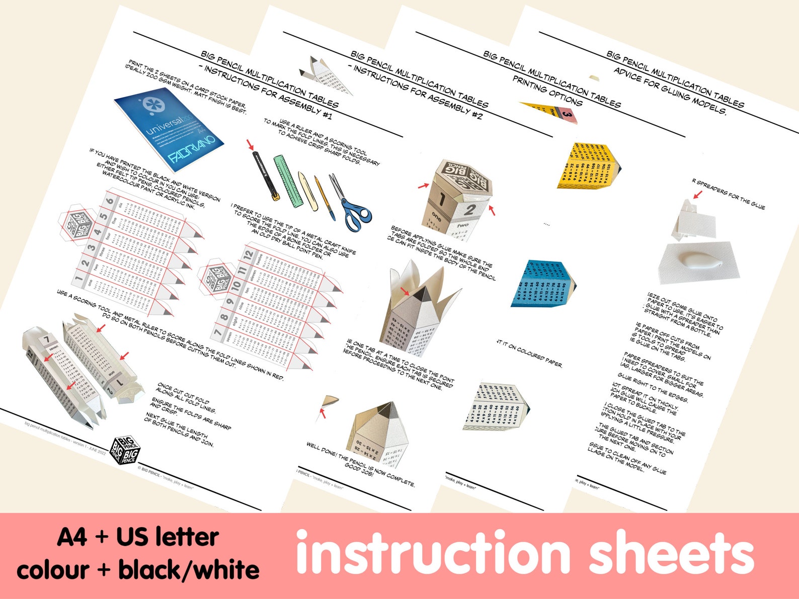 MULTIPLICATION TABLE PENCILS - Printable Paper Model to Make at Home or ...