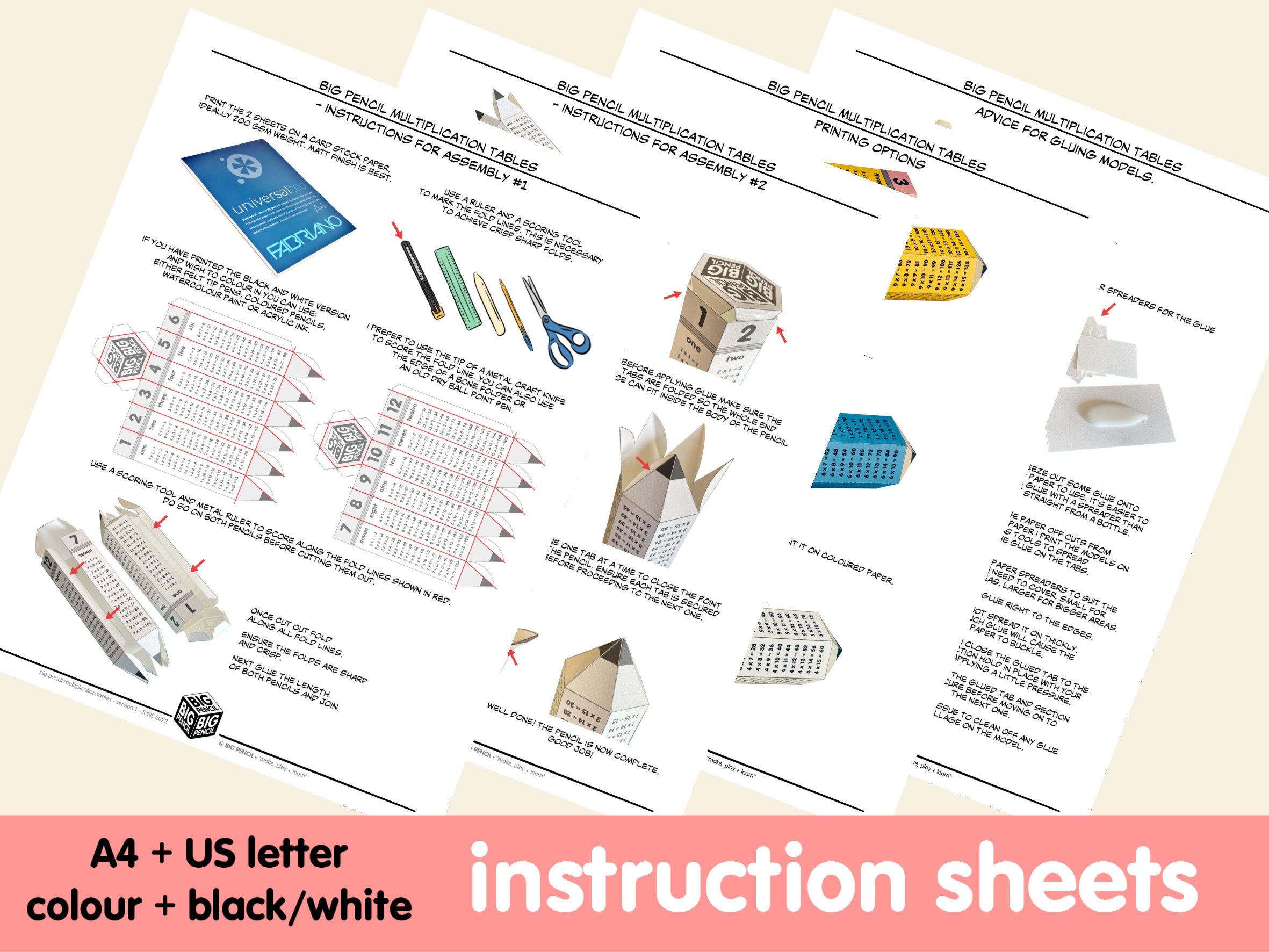 MULTIPLICATION TABLE PENCILS - Printable Paper Model to Make at Home or ...