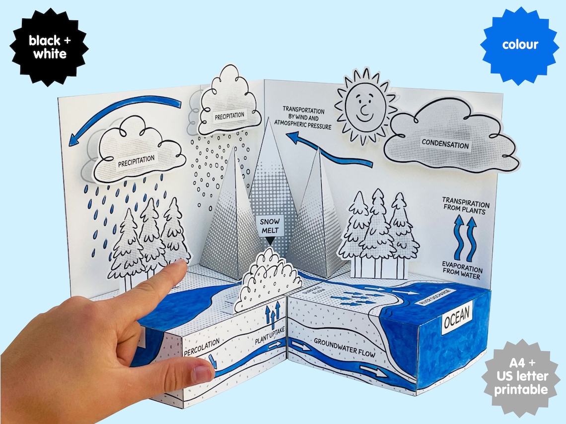 WATER CYCLE MODEL - Printable Paper Diorama. Make It Yourself School ...