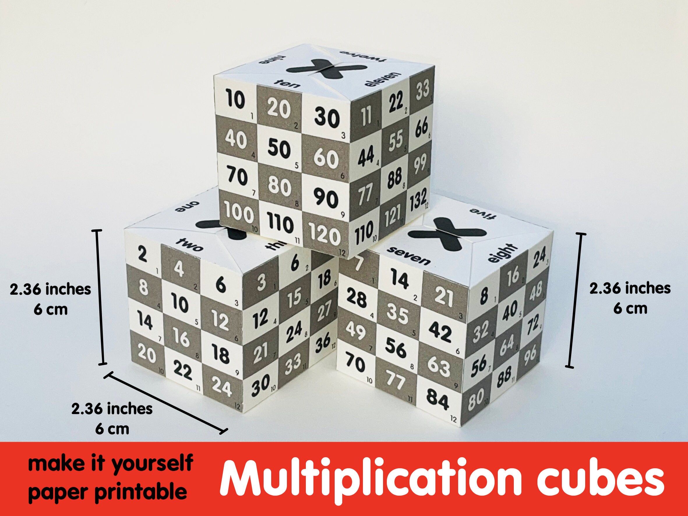 MULTIPLICATION TABLE CUBES Printable Paper Model to Make at Home or School. Paper Cube Math ...