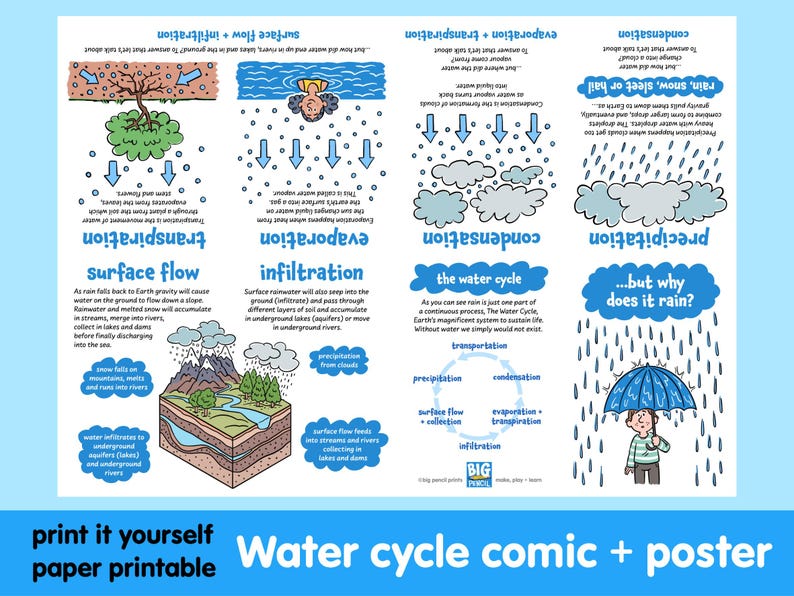 WATER CYCLE COMIC - Printable Paper Comic + Poster. Make It Yourself ...
