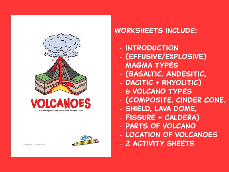 VOLCANO WORKSHEETS - Printable Educational Resource, Digital Download ...