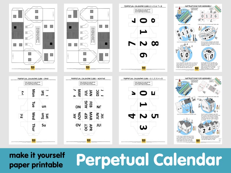 PERPETUAL CALENDAR Printable Paper Calendar to Make at Home - Etsy