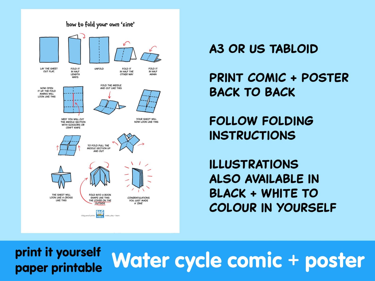 WATER CYCLE COMIC - Printable Paper Comic + Poster. Make It Yourself ...