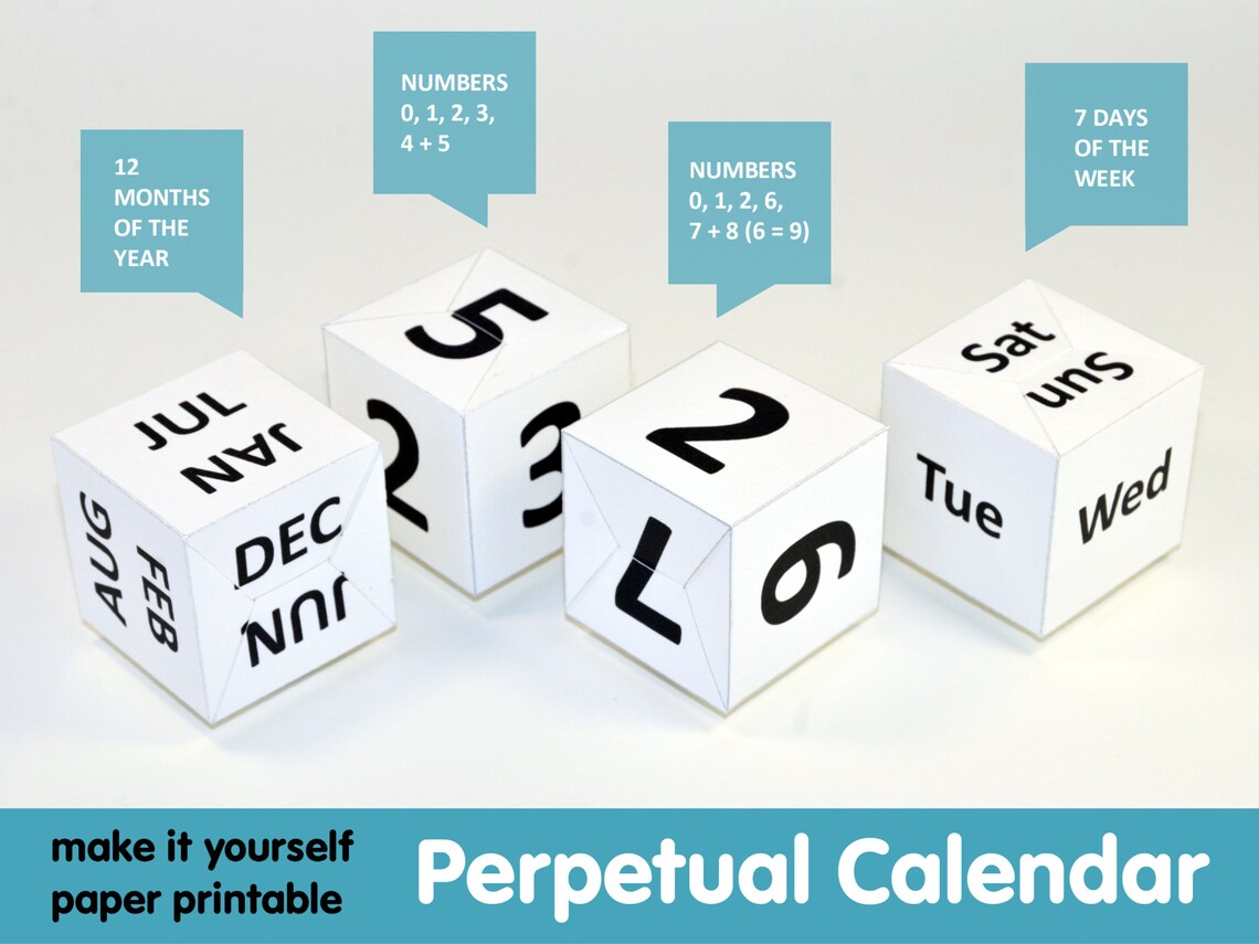 PERPETUAL CALENDAR Printable Paper Calendar to Make at Home - Etsy