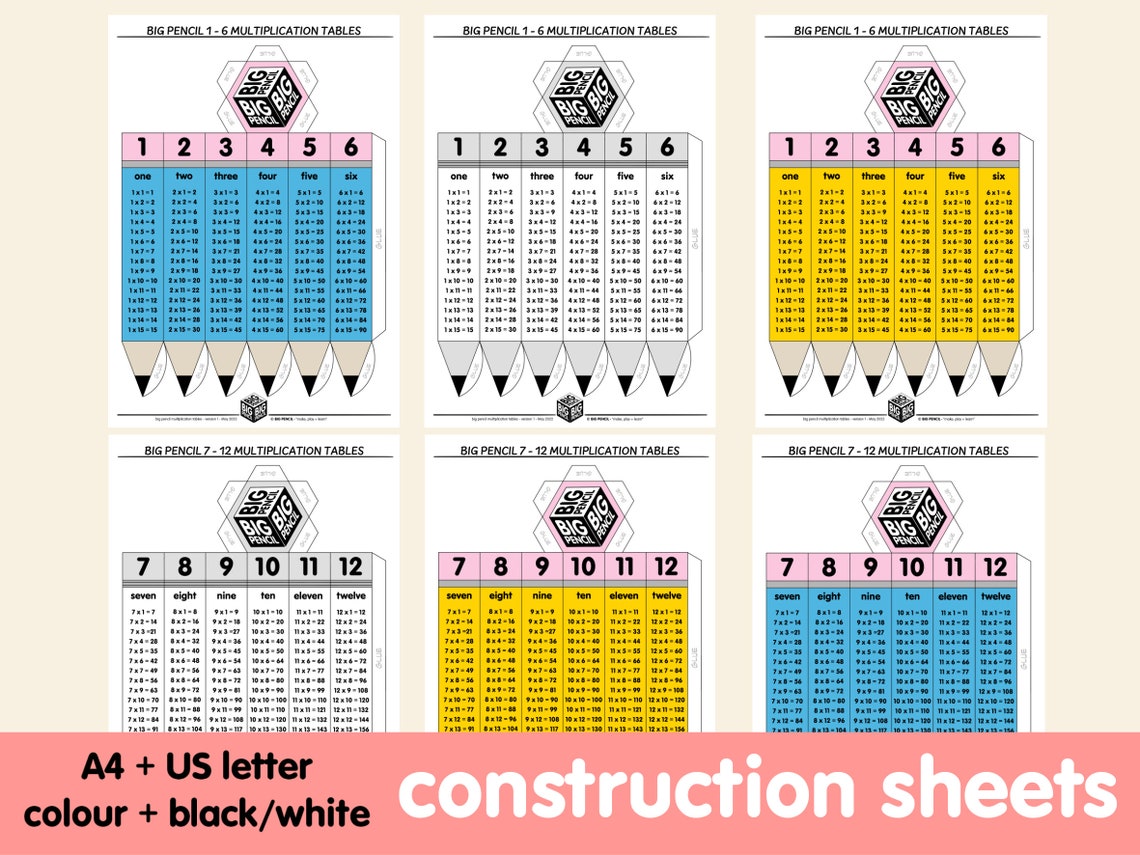 MULTIPLICATION TABLE PENCILS Printable Paper Model to Make at Home or ...