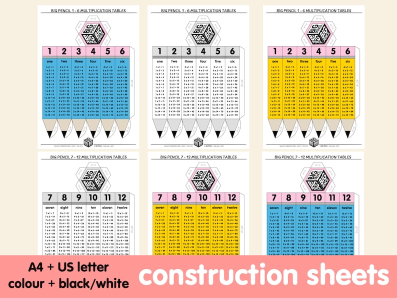 MULTIPLICATION TABLE PENCILS - Printable Paper Model to Make at Home or ...