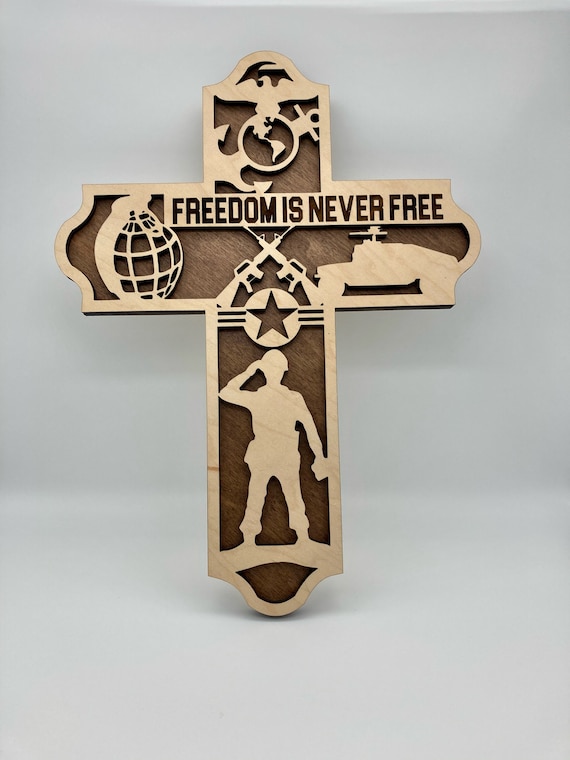 Military Cross Freedom is Never Free Memorial Cross Veteran | Etsy