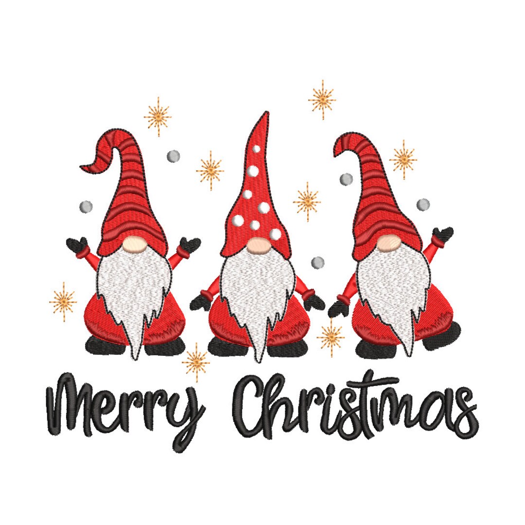 Three Christmas Gnomes. Merry Xmas Machine Embroidery Design. - Etsy