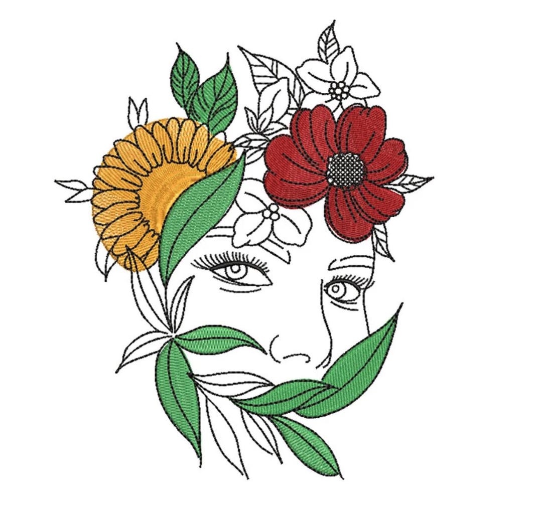 Woman With Flowers Machine Embroidery Design - Etsy