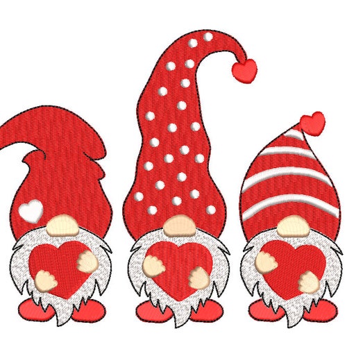 Valentines Day Gnome Embroidery Design 3 Sizes Instant - Etsy