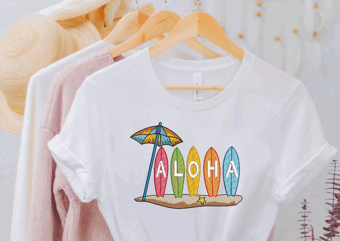 Aloha Hello Summer Surfing Board Embroidery File - Etsy