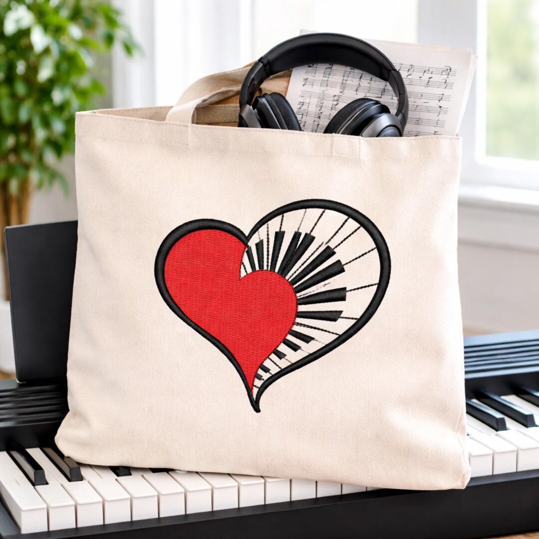 Piano Heart 4x4 Embroidery Design | Music Love Machine Embroidery File ...