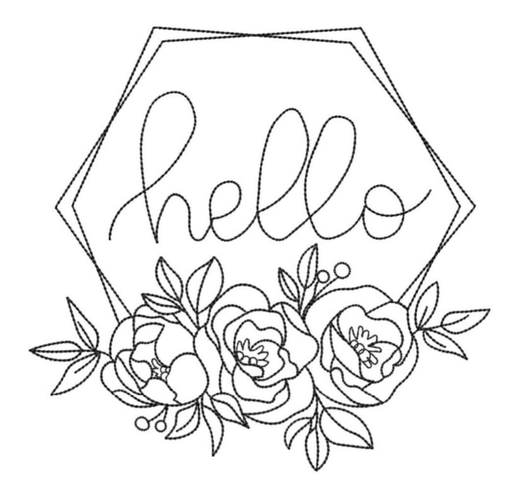 Hello, Floral Frame Machine Embroidery Design - Etsy