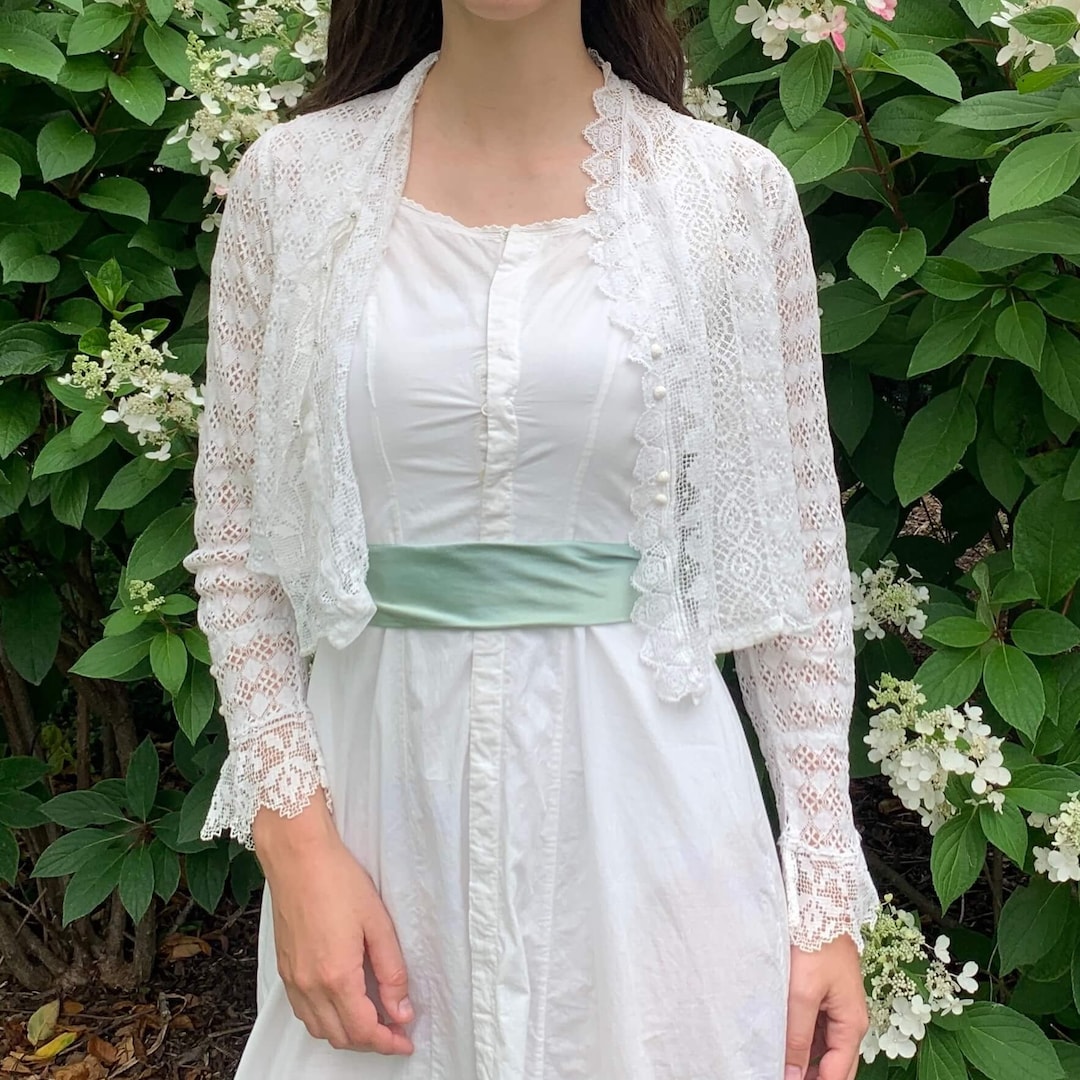 Edwardian White Handmade Lace Cardigan | Antique 1900s Lace Blouse | S ...