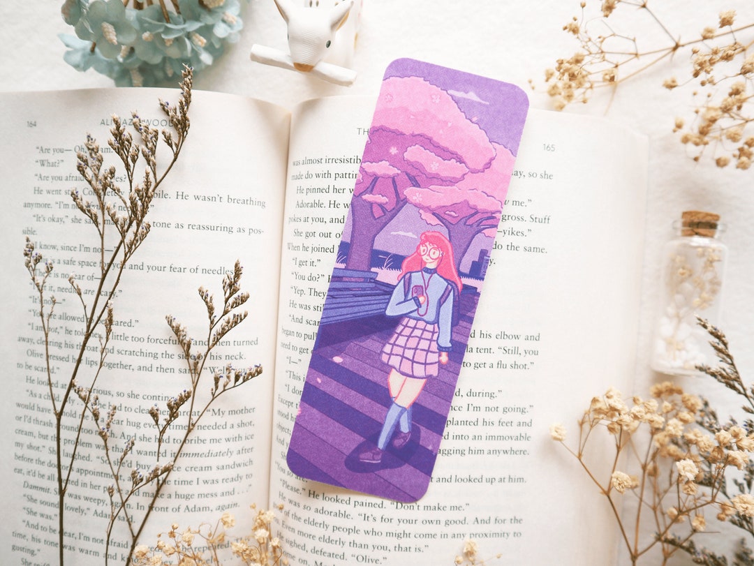 Sakura 2x6 Bookmark Pastel Purple Moon Lofi Girl Anime Aesthetic Book ...