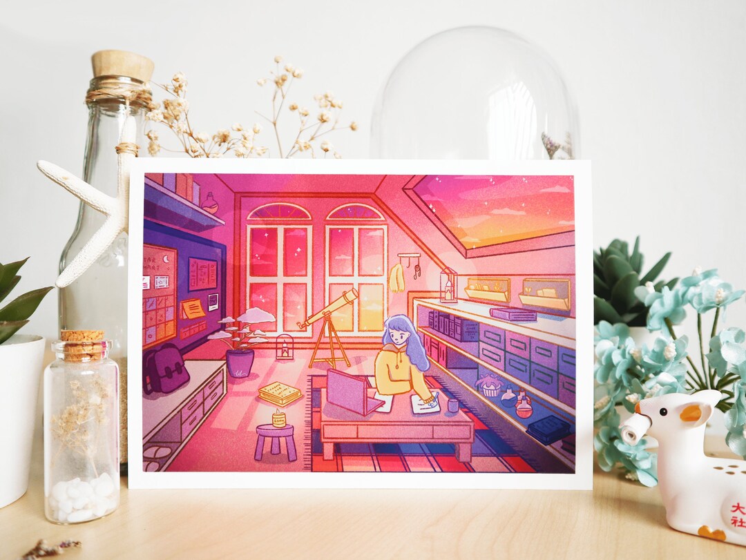 Solace - Illustration Art Print - 5x7, 8x11 Art Prints - Sunset Magical ...