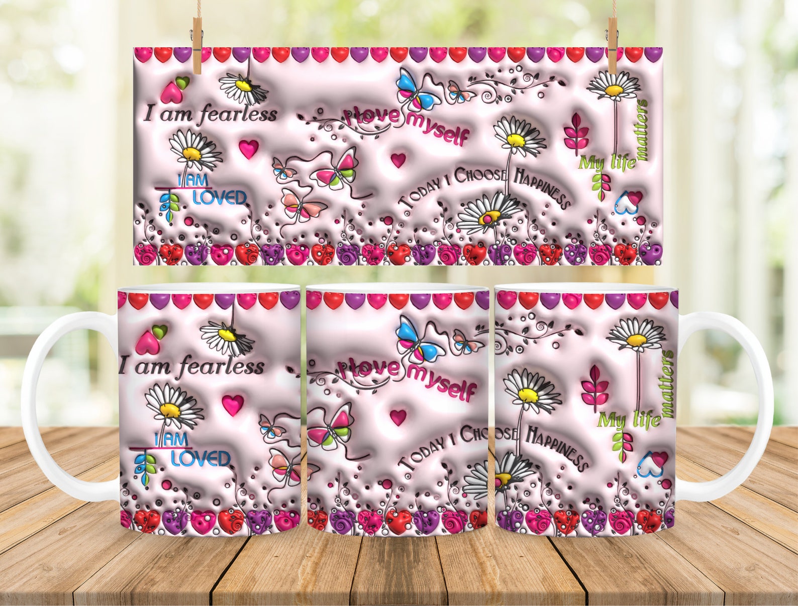 3D Positive Affirmations Inflated Mug Wrap, Cup of Positivity Mug PNG ...