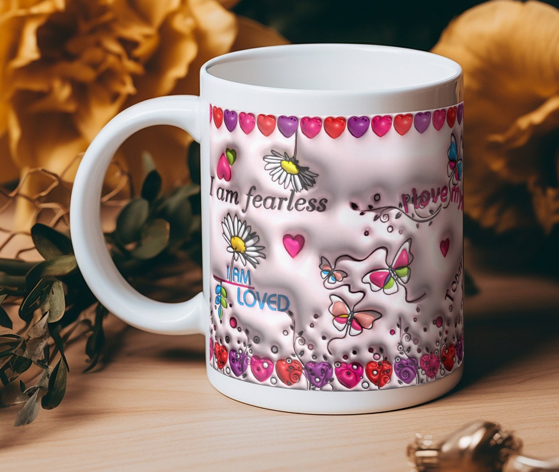 3D Positive Affirmations Inflated Mug Wrap, Cup of Positivity Mug PNG ...