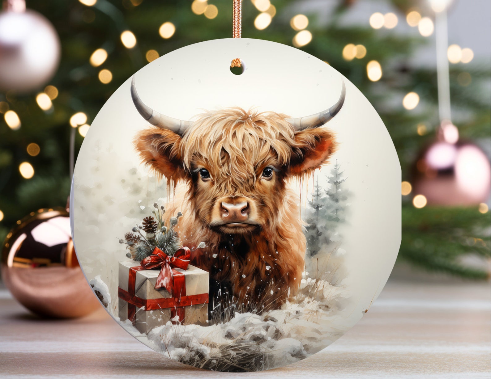 Highland Cow Christmas Ornaments Sublimation, Christmas Highland Cow ...
