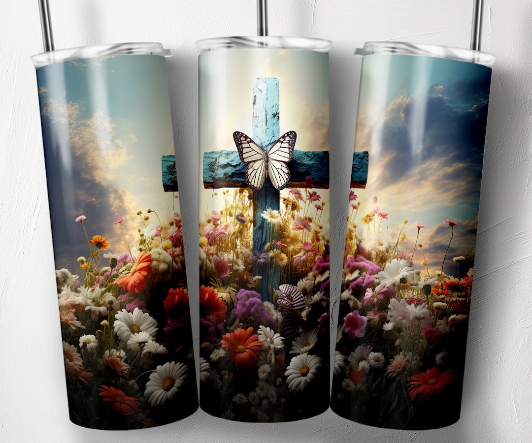 3D Cross Tumbler Wrap Floral, Christian Cross 20oz Tumbler Sublimation ...