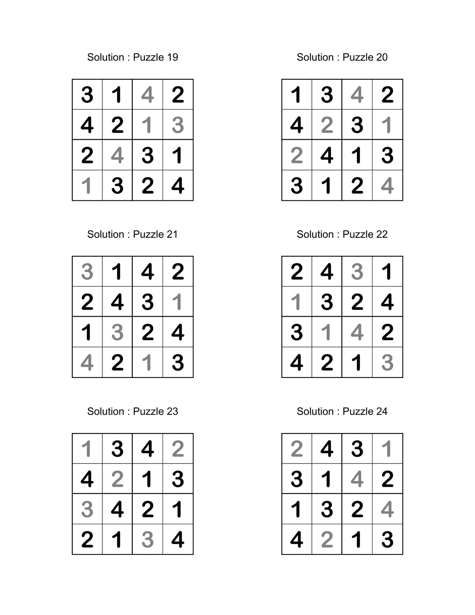 Sudoku 4x4 For Kids Very Easy Level 150 Puzzles With Solutions Etsy