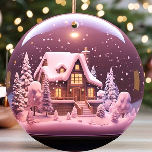 Snow Globe Pink Winter Scene Ornaments Sublimation, Pink Christmas ...
