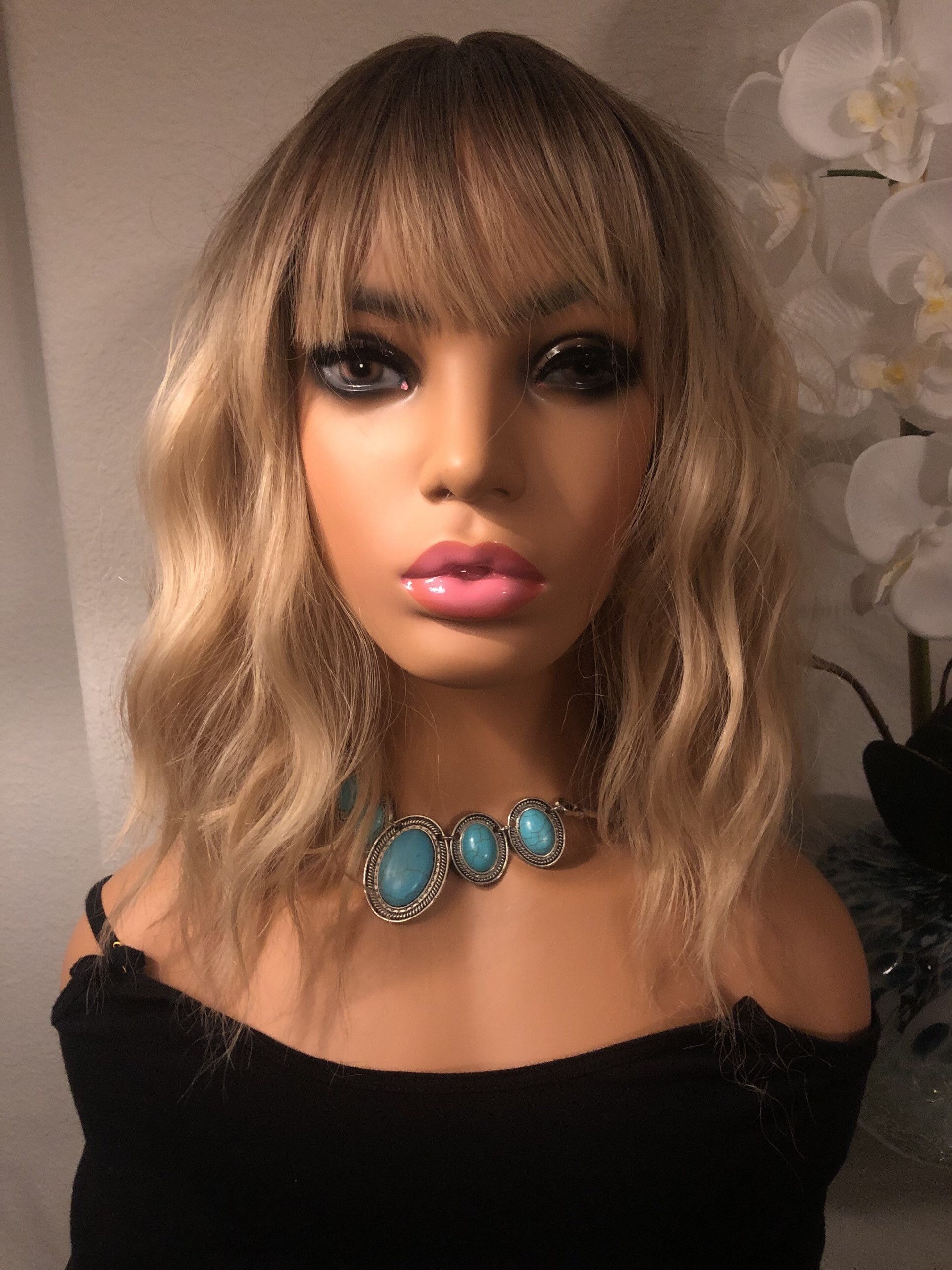 Erica Wig Ombre Blonde W Bangs and Wavy Curls . High Quality - Etsy
