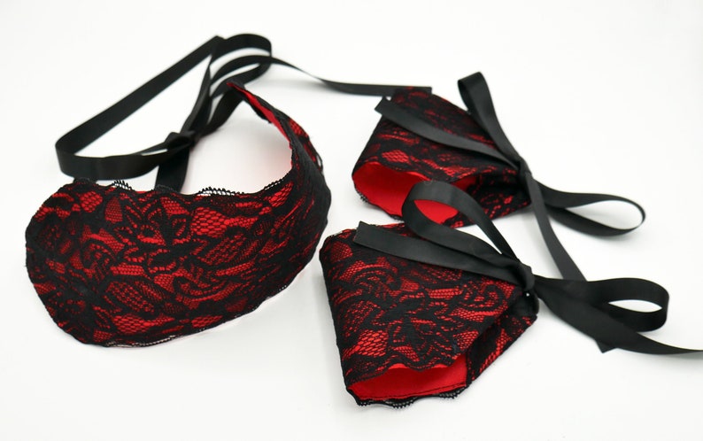 Lace And Satin Blindfold Cuffs Sexy Couples Role Play Bdsm Lite Boudoir