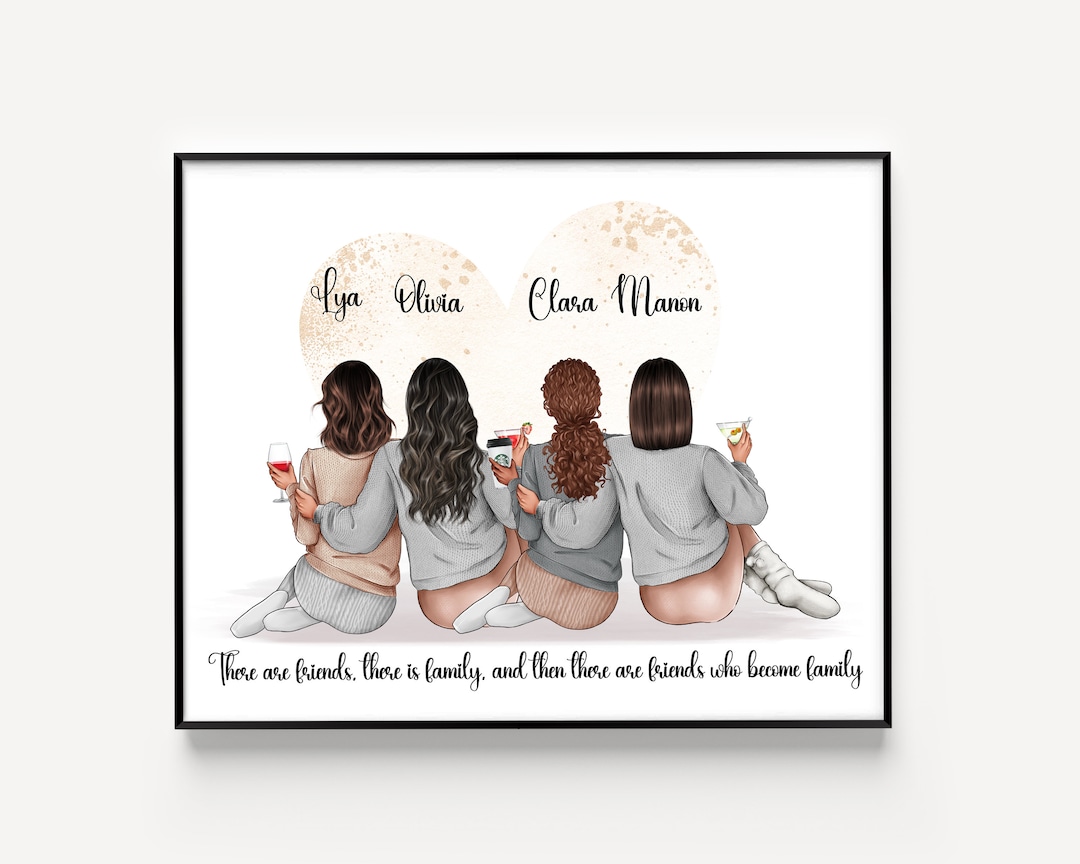 4 Best Friends Quote Frame Best Friends Portrait Group Friendship Print ...