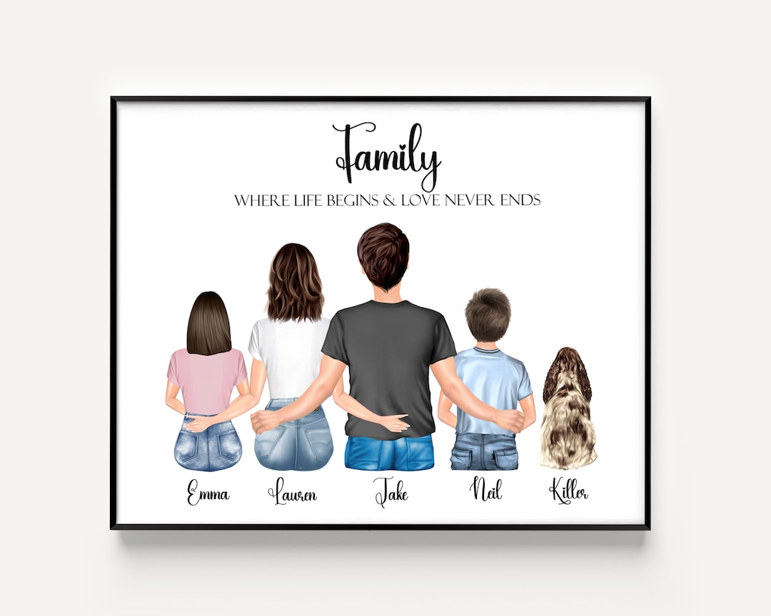 Personalised Family Print, Custom Family Gift, Family Dog Print ...