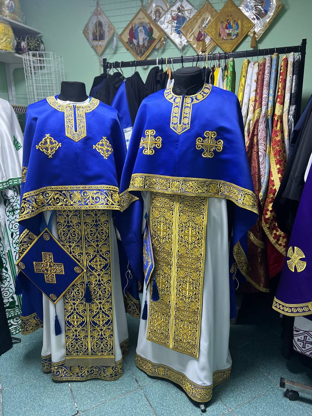 Embroidered Blue Orthodox Vestments Made of ATLAS Fabric - Priests ...