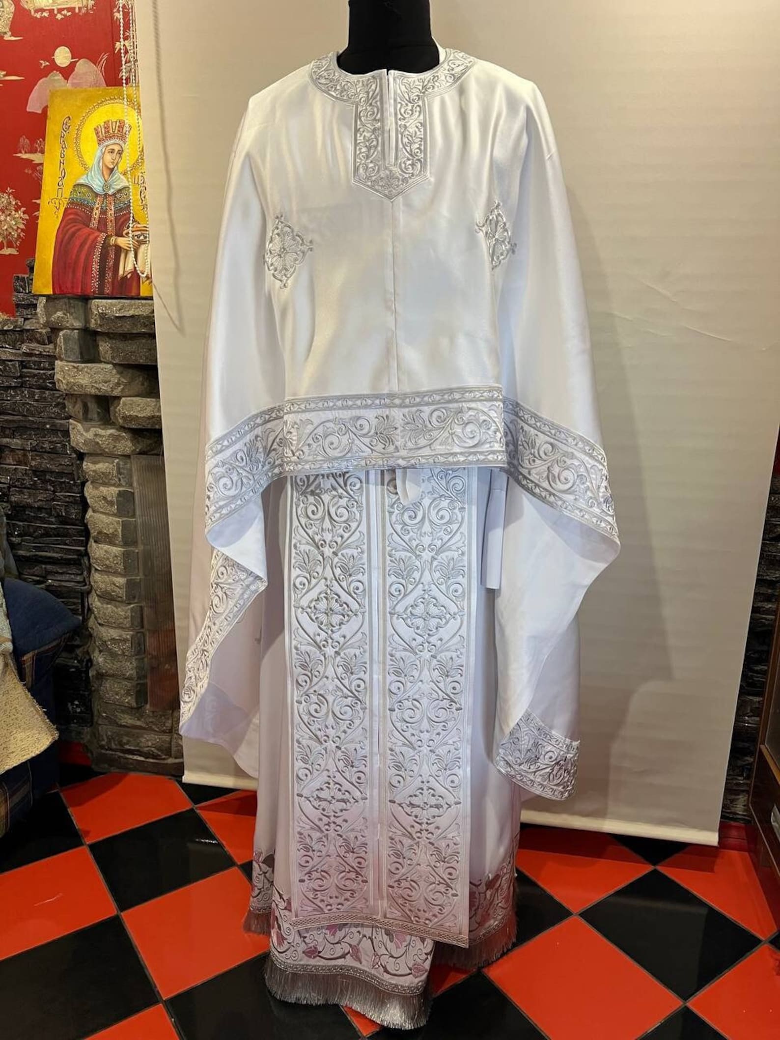 Embroidered White Vestment Priest - Orthodox Greek Style Vestment ...