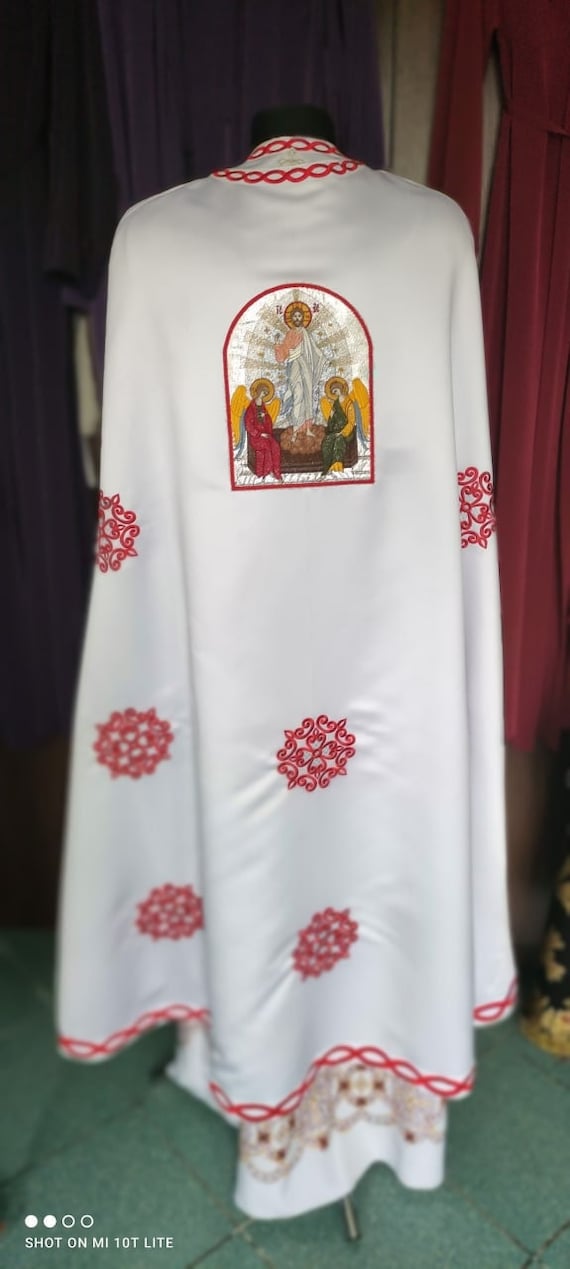 Red stykhar with embroidery - podriznik - Orthodox Greek style vestment ...