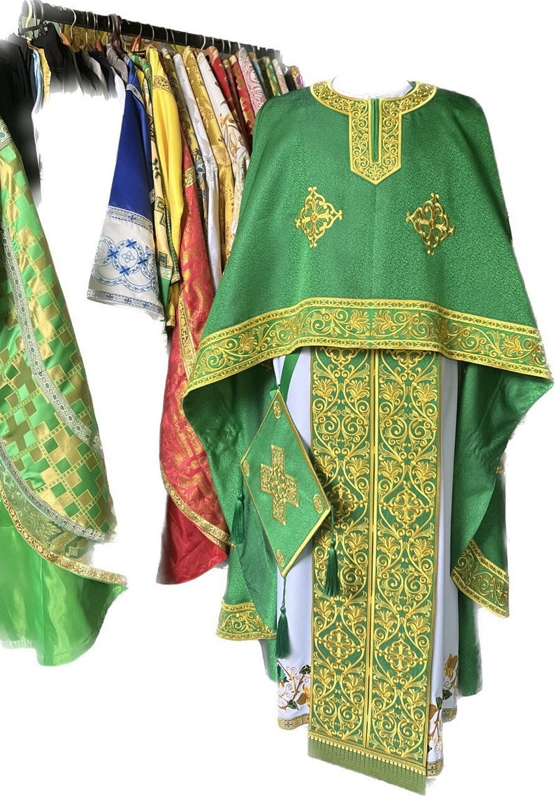 Embroidered Green Priest Vestment - Orthodox Brocade Vestment With ...