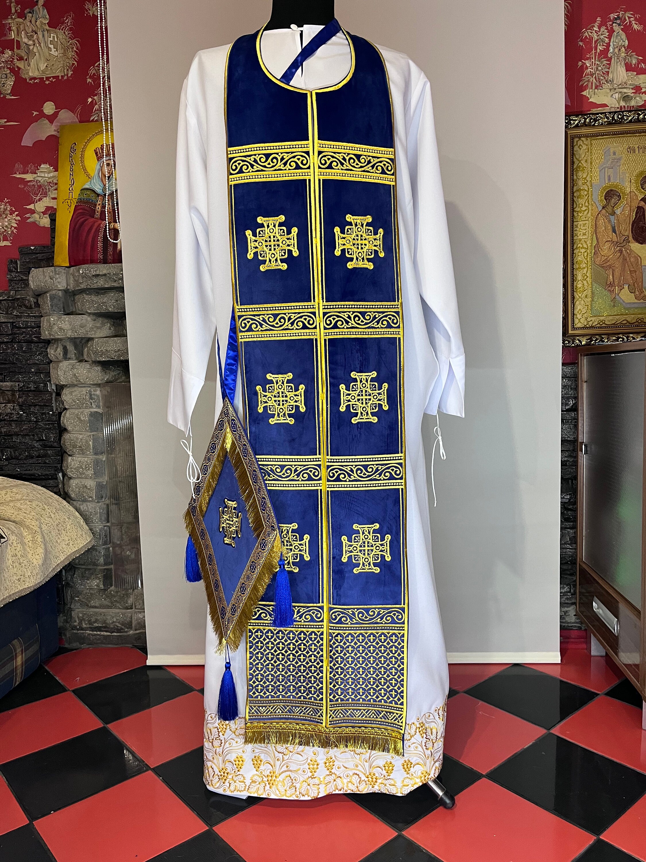 Embroidered Velvet Vestment Priest With Chalice Covers Orthodox Greek ...