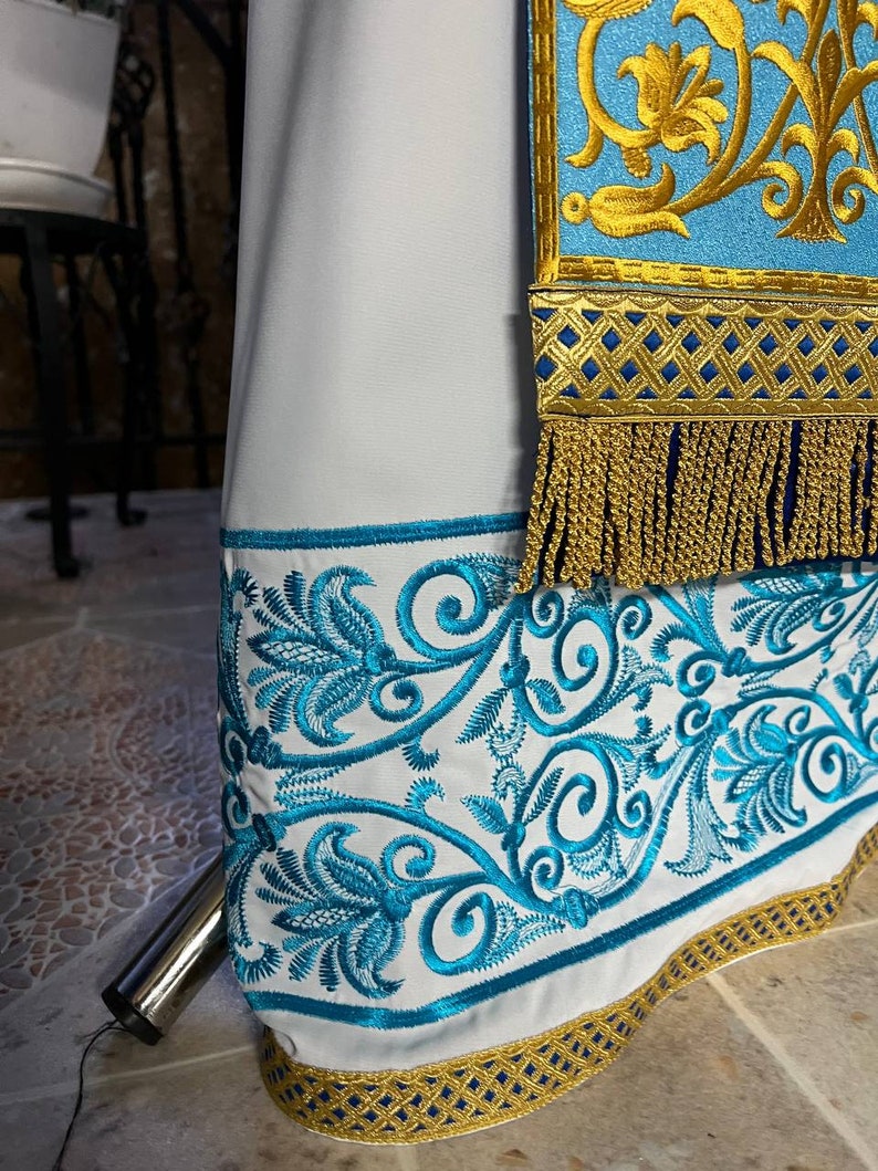 Blue Vestment Priest With Chalice Covers Orthodox Greek Style Vestment ...