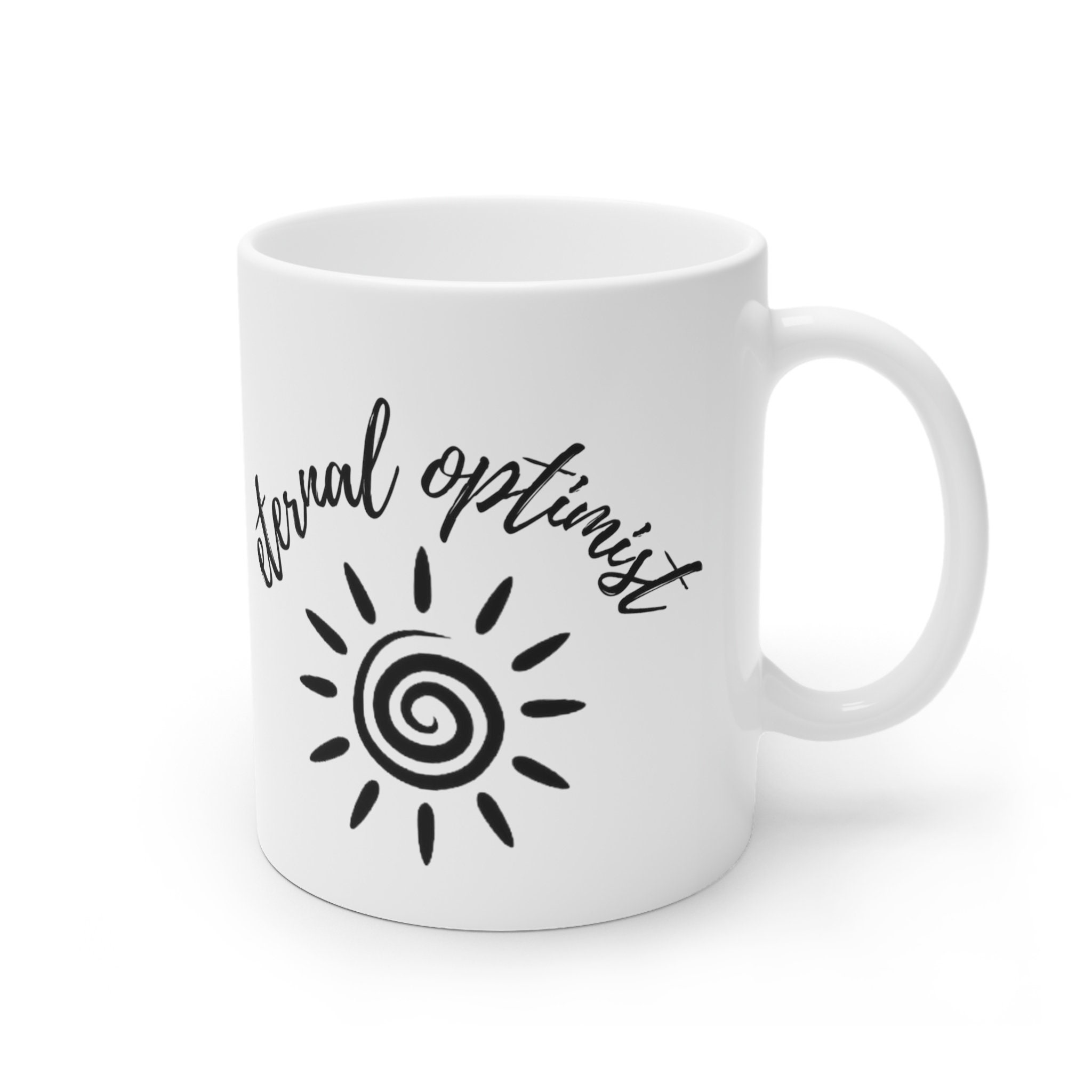 White Minimalist Ceramic Mug With Eternal Optimist Sun - Etsy