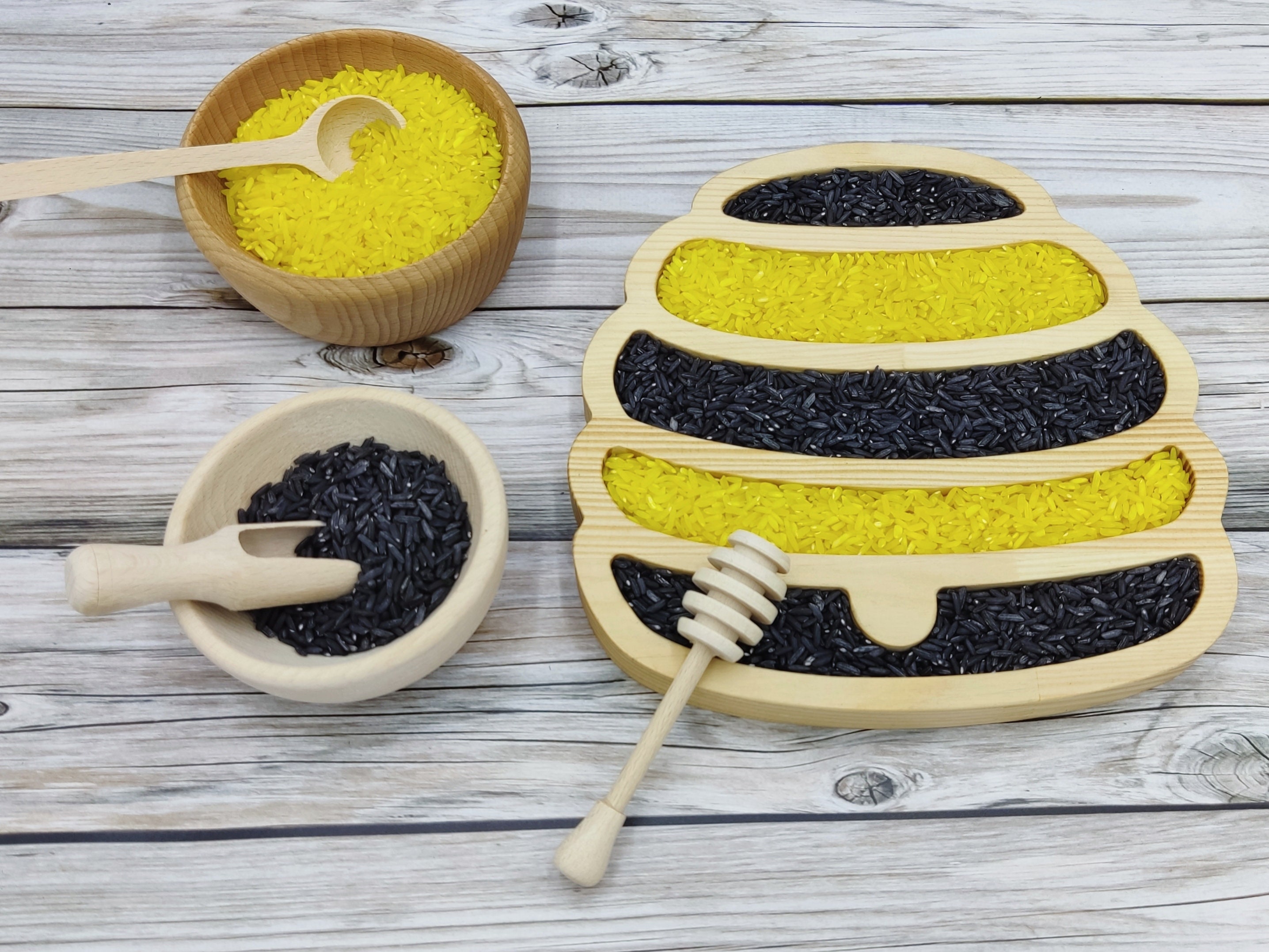 Montessori Wooden Beehive, Sensory Toy for Rainbow Rice - Etsy