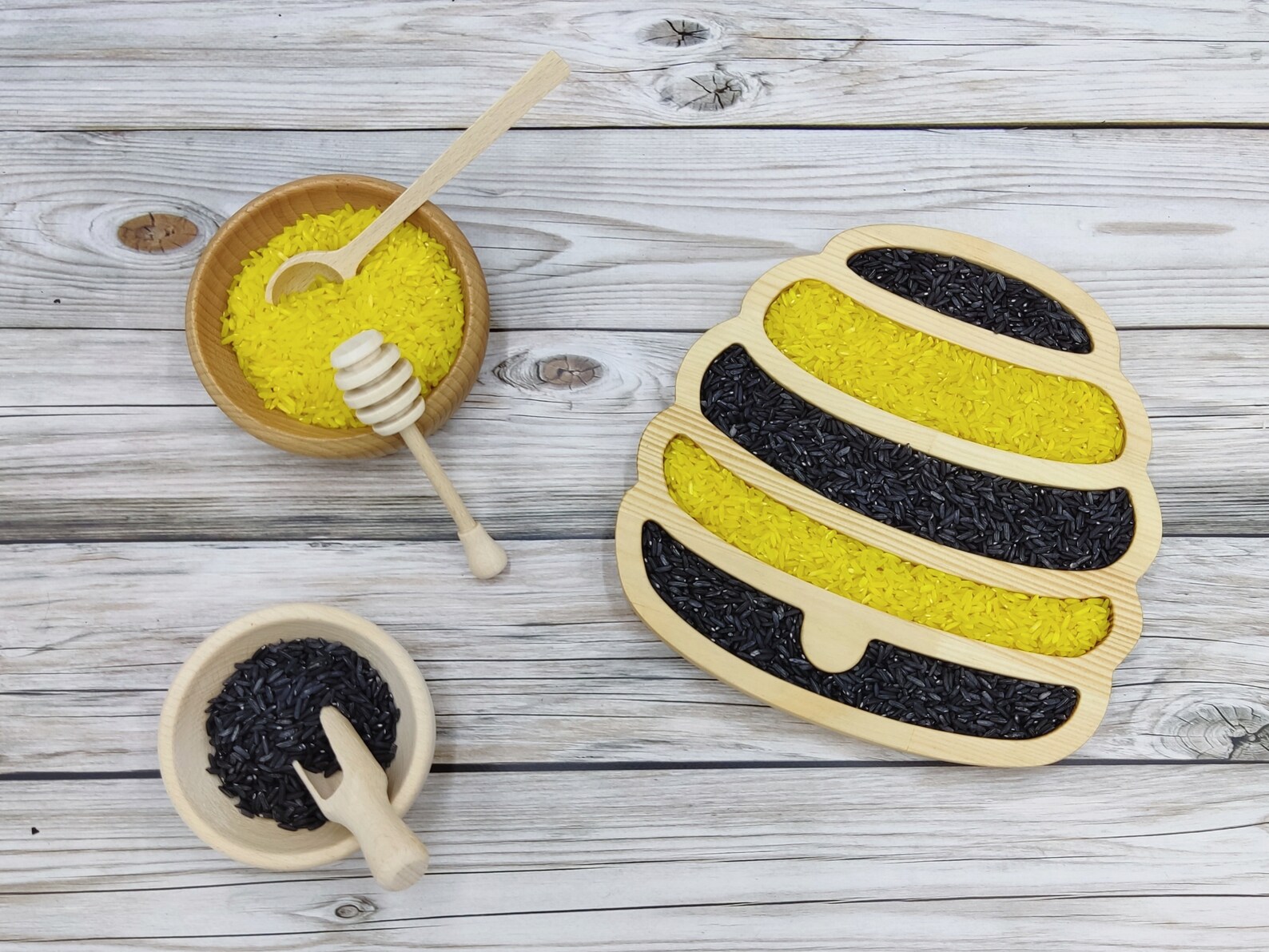 Montessori Wooden Beehive, Sensory Toy for Rainbow Rice - Etsy