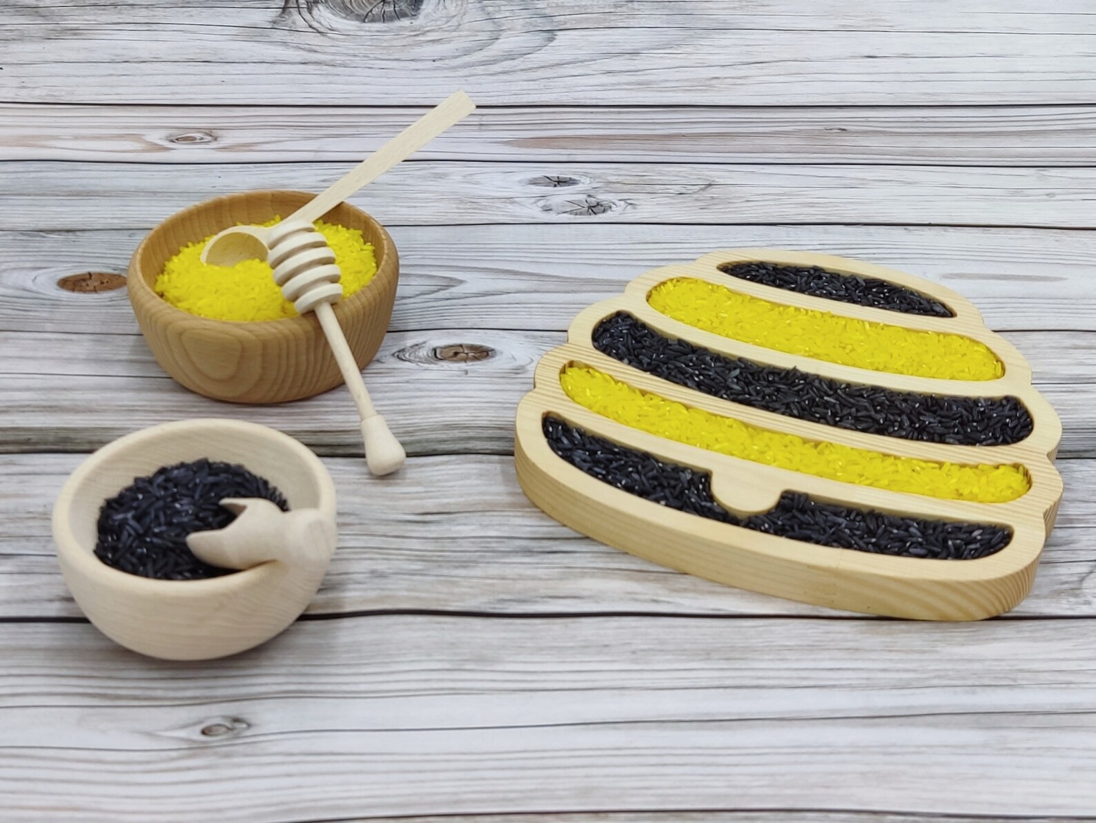 Montessori Wooden Beehive, Sensory Toy for Rainbow Rice - Etsy