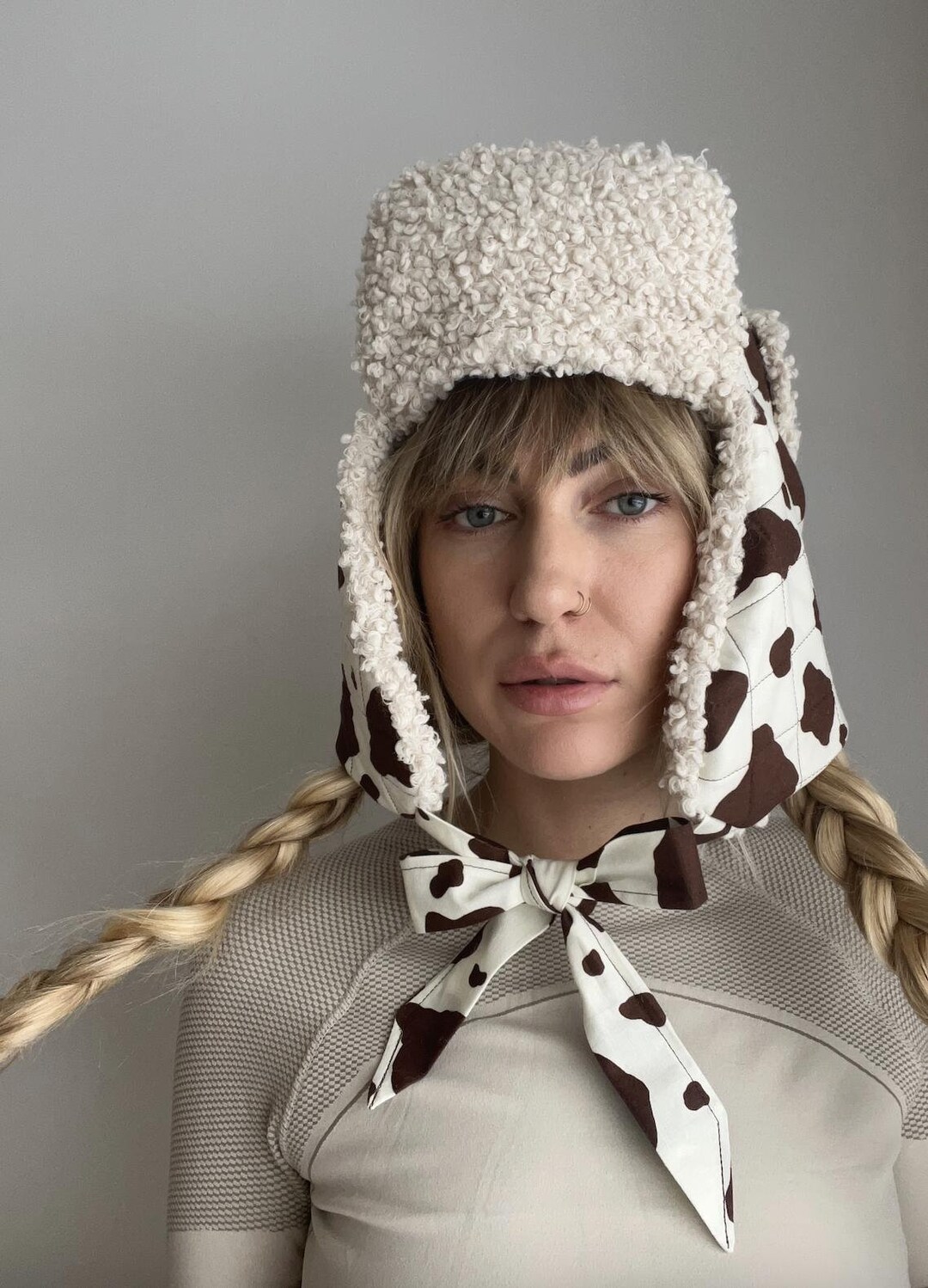 Quilted Brown Cow and Sherpa Trapper Hat - Etsy