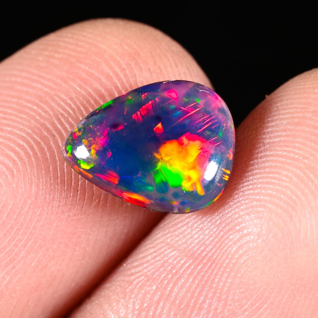 1.25 Cts. Ethiopian Black Opal Cabochon Top Quality Multi-fire Pear ...