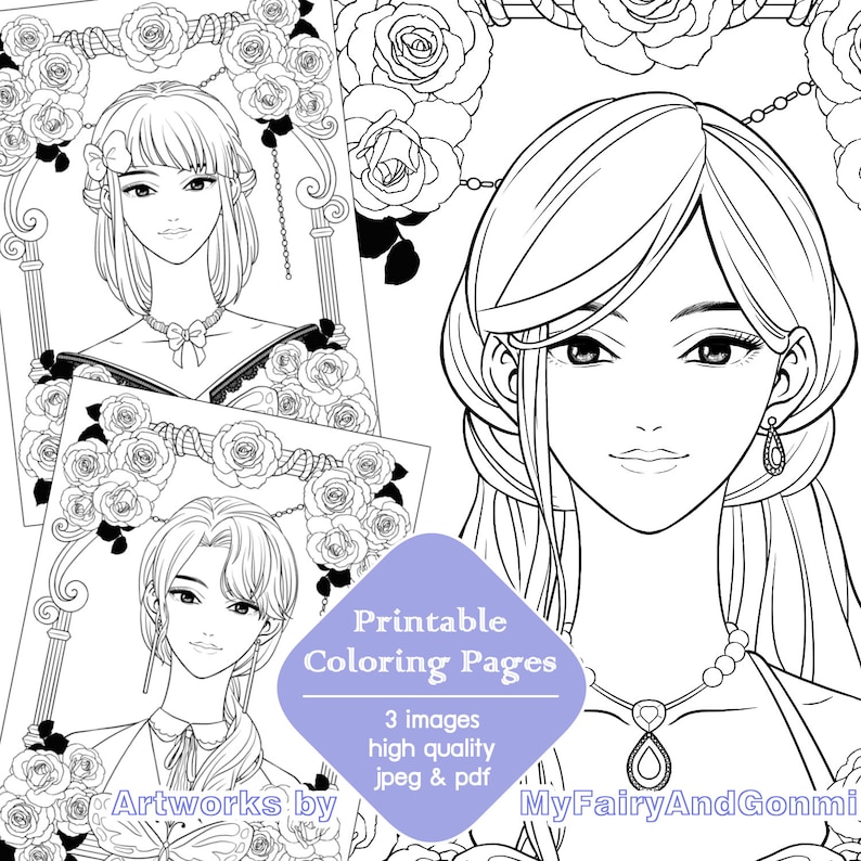Printable Coloring Pages Beautiful Feminine Ladies Girls Set - Etsy
