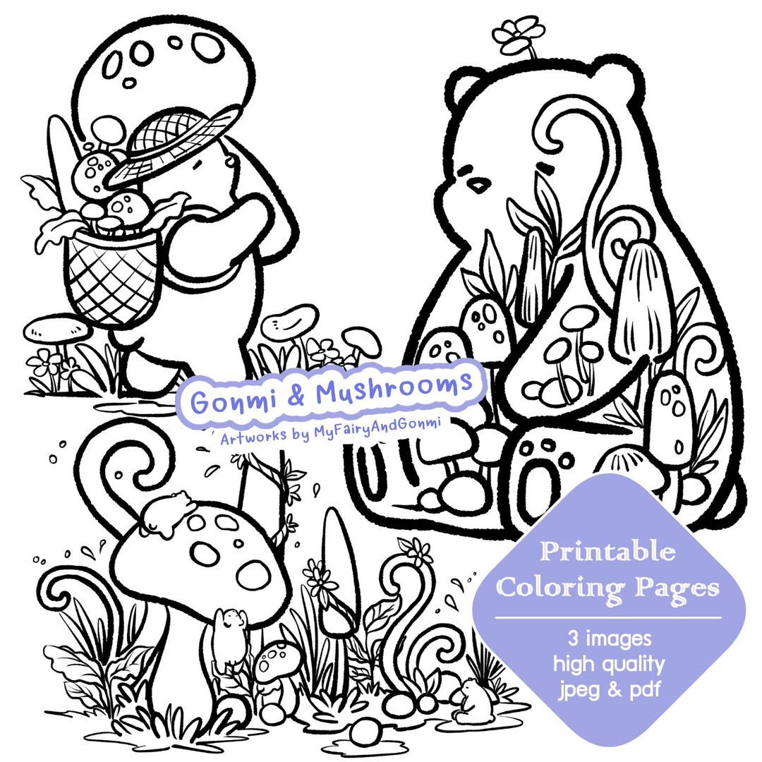 Printable Coloring Pages Gonmi the Chubby Polarbear and Mushrooms for ...