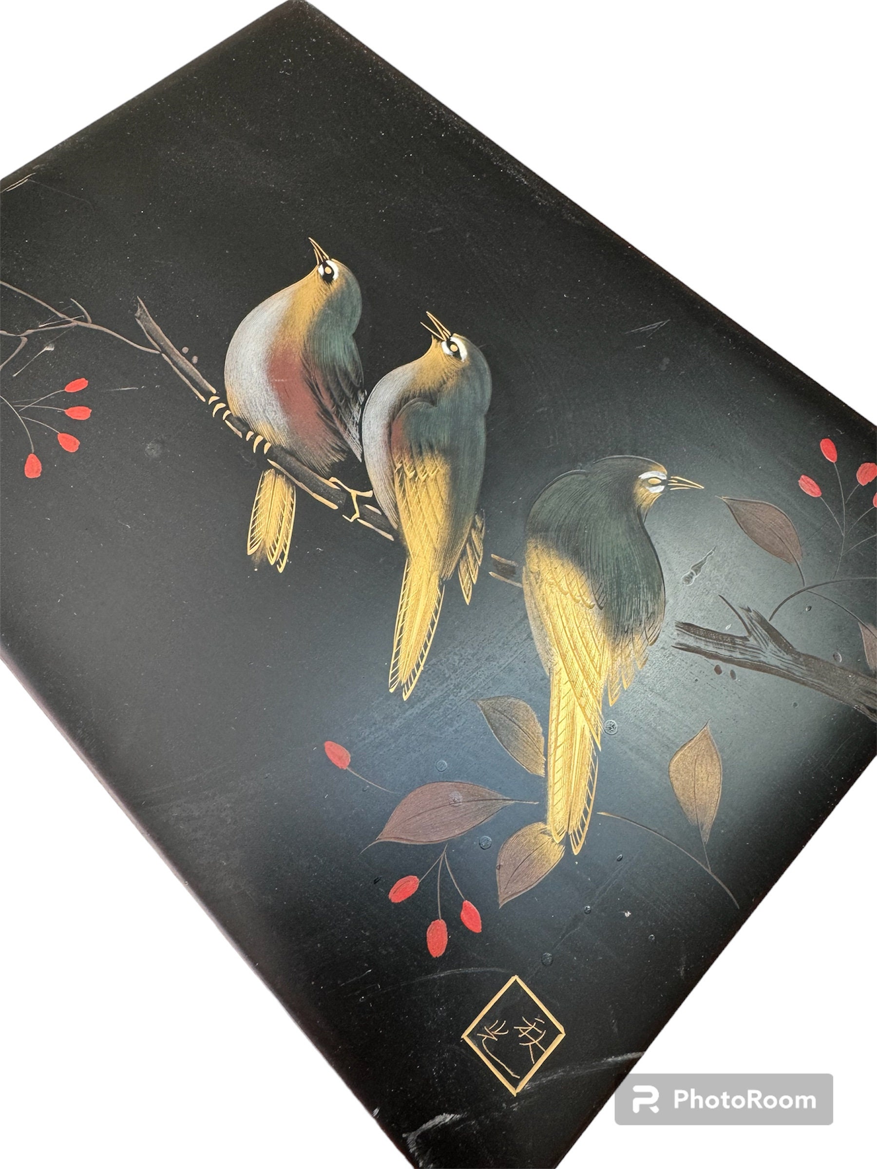 Vintage Japanese Wajima Nuri Laquerware Obi Silk Bird Motif Plaque - Etsy