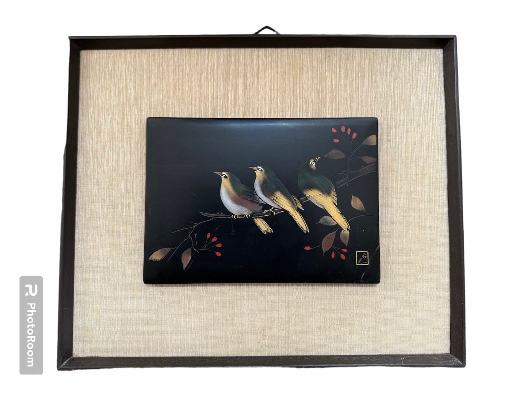 Vintage Japanese Wajima Nuri Laquerware Obi Silk Bird Motif Plaque - Etsy