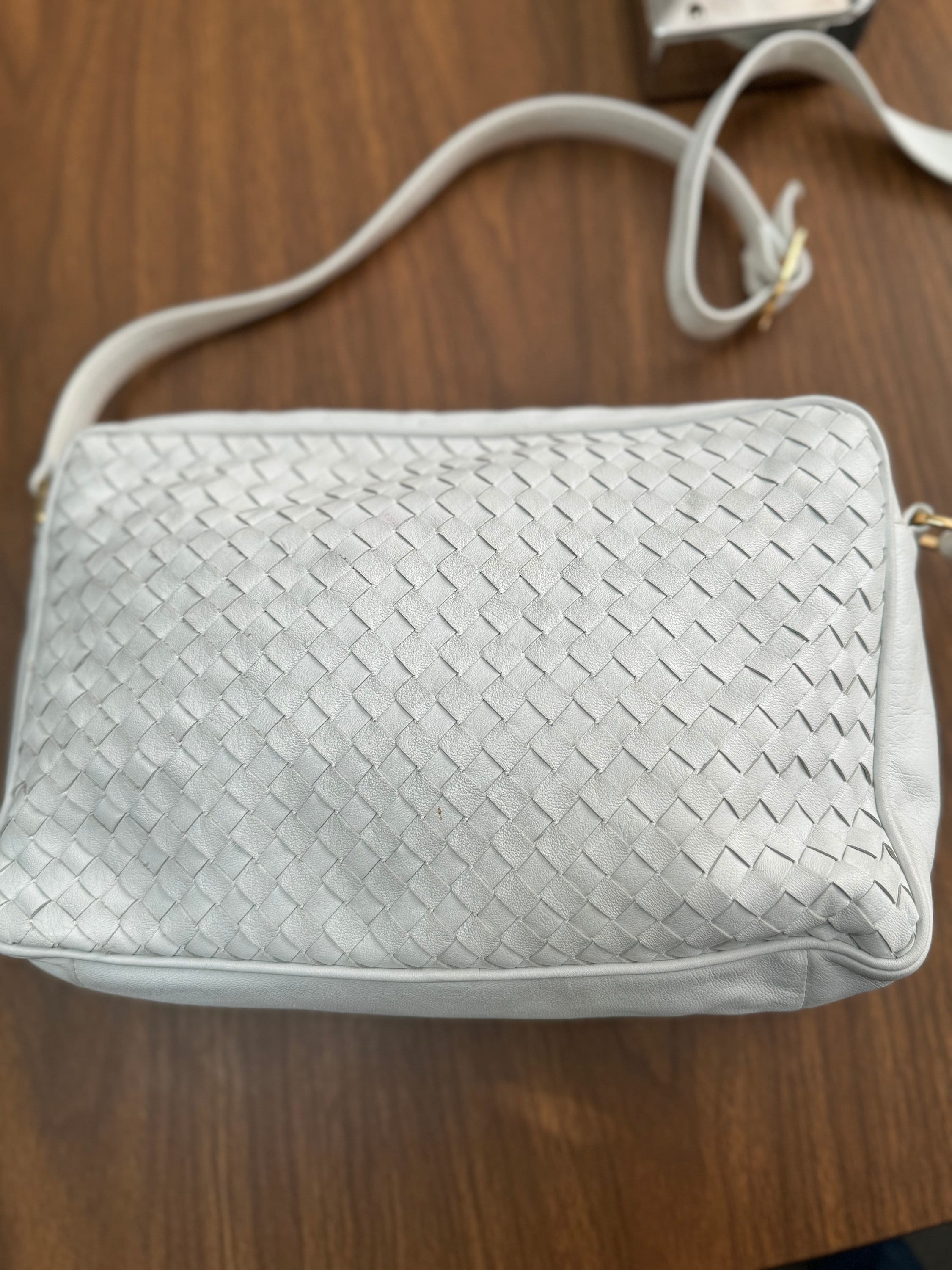 Vintage 70s Ganson Made in Hong Kong White Woven Leather Cross Body ...