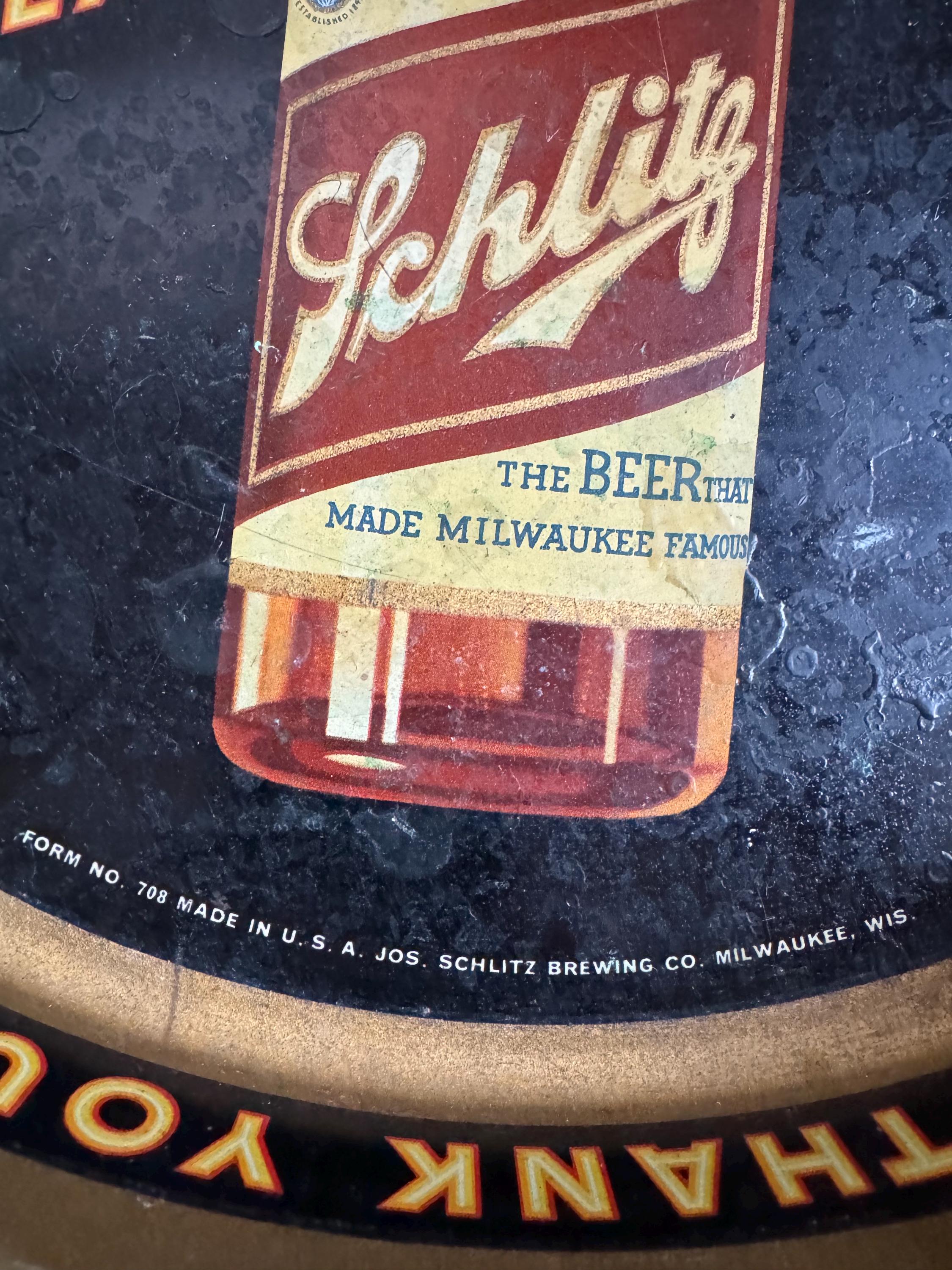 Vintage 1940s Schlitz Beer Made in Milwaukee Beverage Bar Serving Tray ...